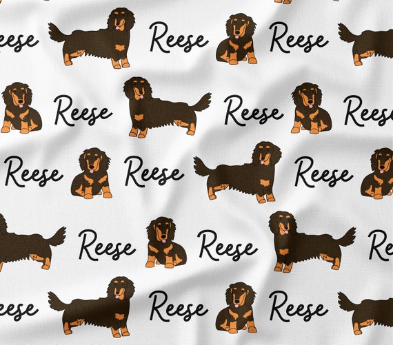 Personalized Long-Haired Dachshund Fabric by the Yard or Fat Quarter ...