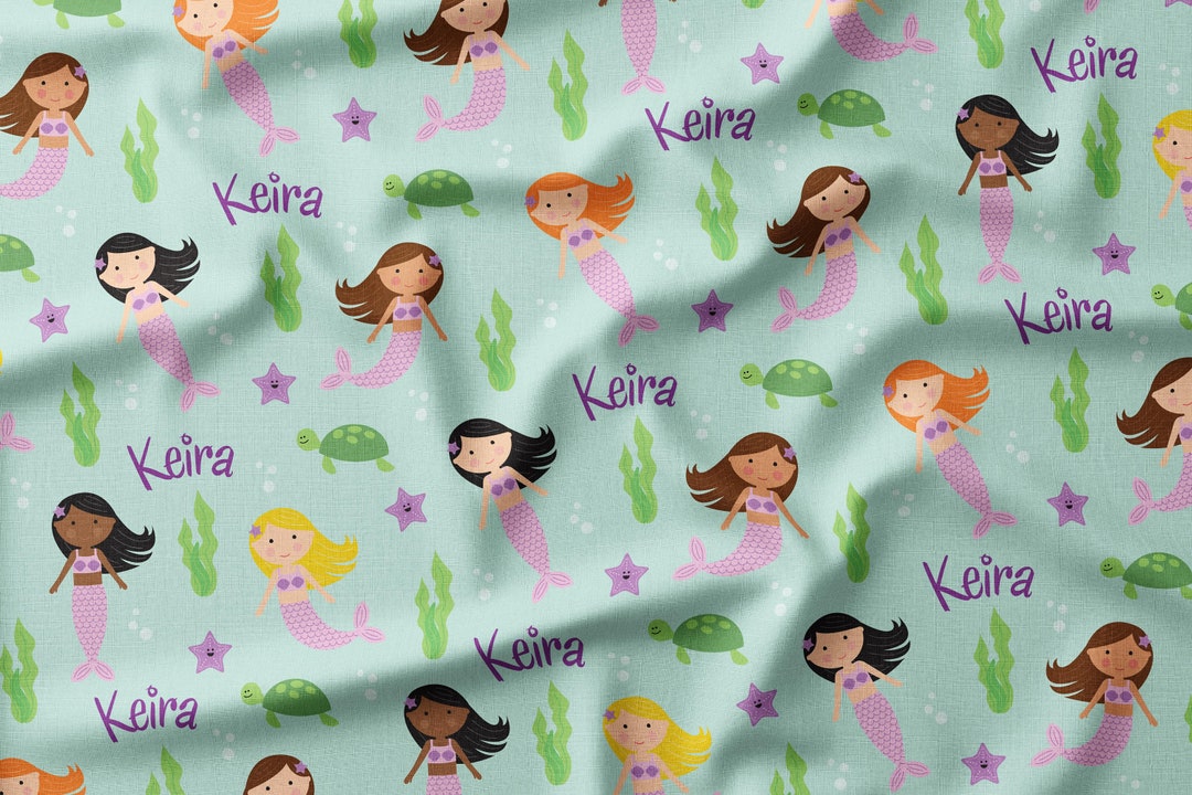 Personalized Mermaid Fabric - Custom Mermaid Name Fabric - Fabric by ...