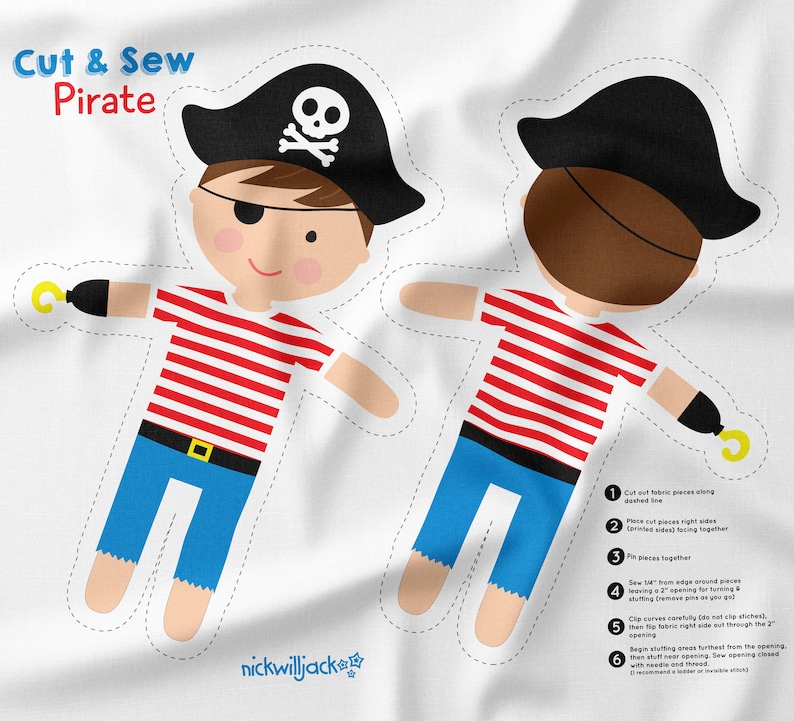 Cut and Sew Pirate Doll Custom Doll Fabric Panel Pirate Boy - Etsy