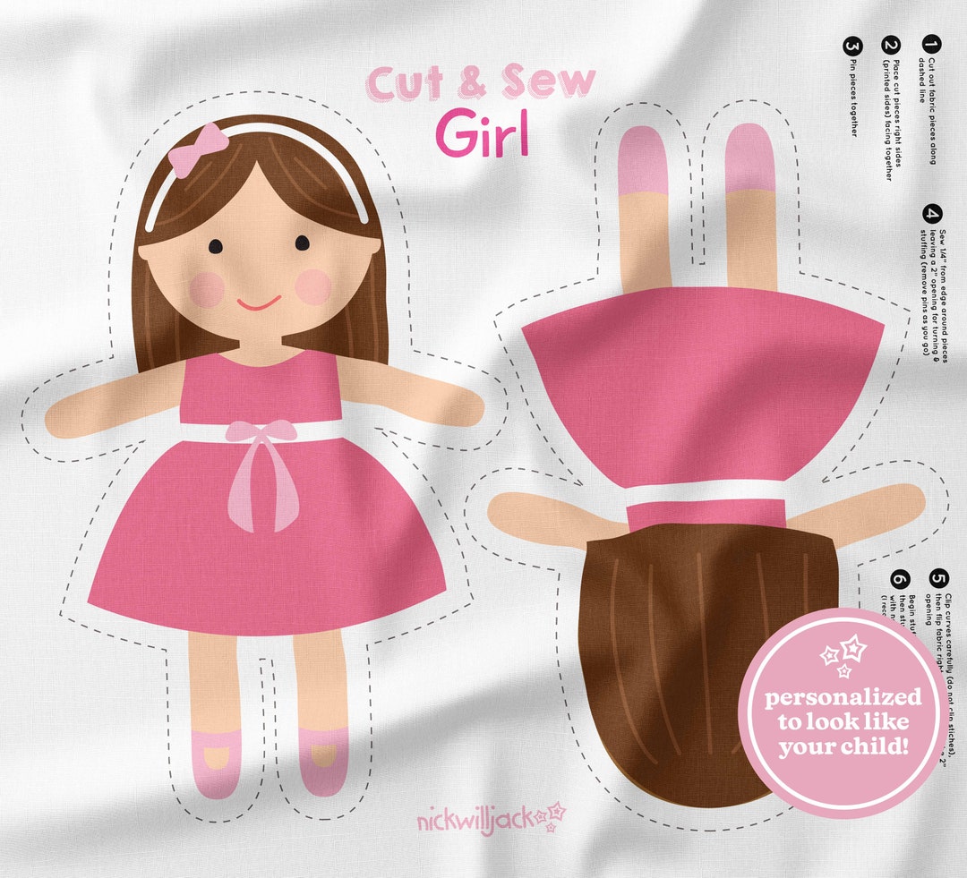 Personalized Doll Panel, Custom Doll Fabric Panel, Cloth Doll Pattern ...