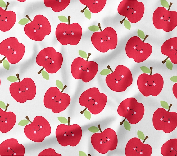 Kawaii Apple Fabric by the Yard or Fat Quarter - Quilting Cotton ...