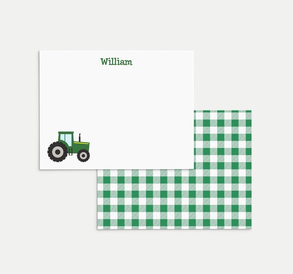 Printable Tractor Note Cards - Printable Personalized Tractor Flat Note ...
