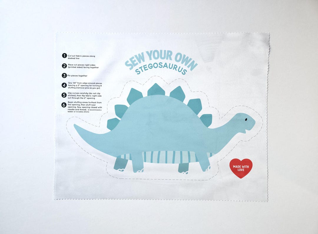 Stegosaurus Cut and Sew Panel, Dinosaur Fabric Panel, DIY Stegosaurus ...