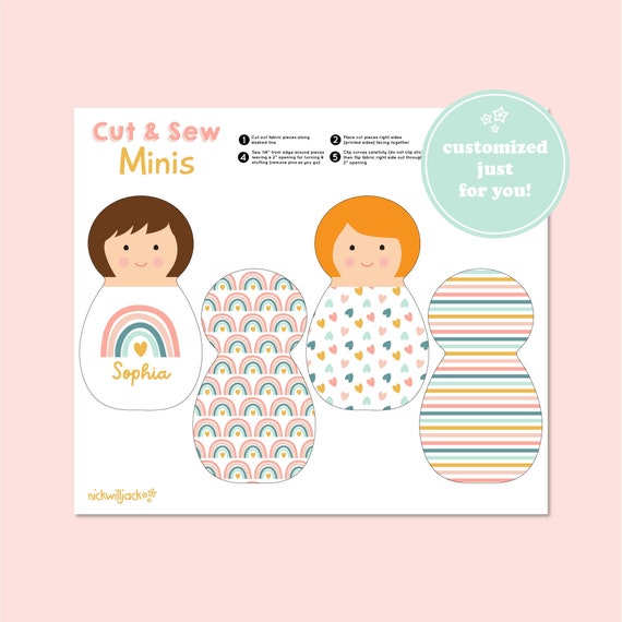 Custom Mini Doll Cut and Sew Panel, Custom Doll Fabric Panel, Doll ...
