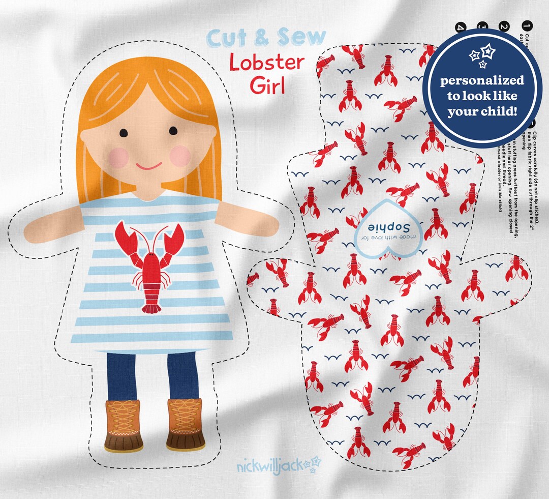 Lobster Girl Doll Pattern, Custom Doll, Cloth Doll Pattern, Maine Doll ...