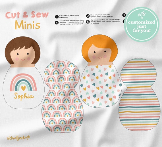 Custom Mini Doll Cut and Sew Panel, Custom Doll Fabric Panel, Doll ...