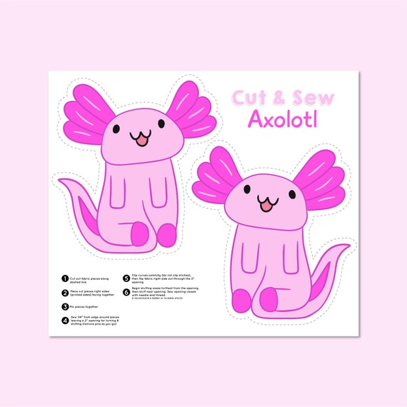 DIY Axolotl Cut and Sew Panel, Axolotl Fabric Panel, Axolotl Sewing ...
