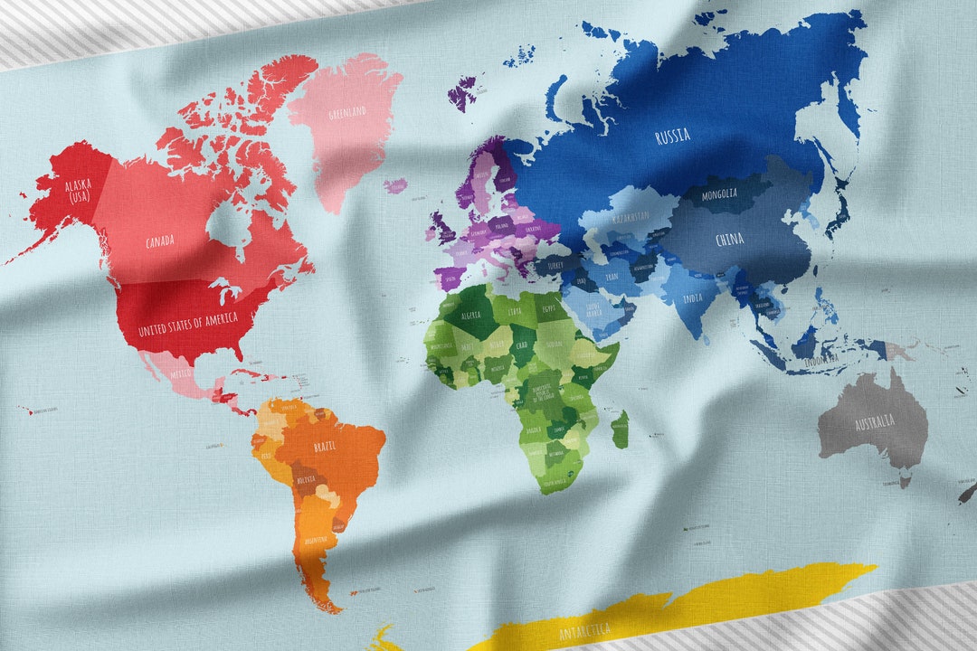 World Map Fabric Panel Map Fabric by the Yard or Fat Quarter Quilting ...