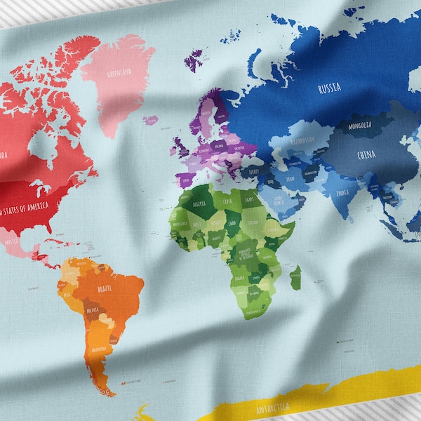 World Map Fabric Panels - Etsy