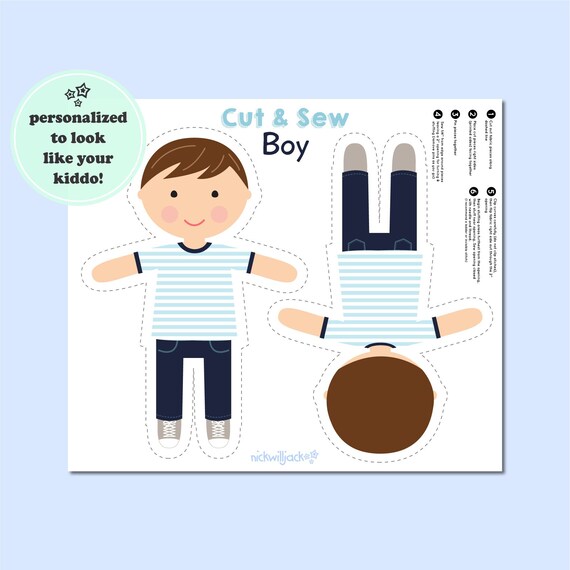 Cut and Sew Boy Doll , Custom Doll Fabric Panel, Boy Doll Fabric ...