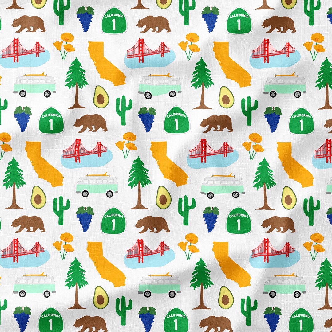 California Icons Fabric by the Yard or Fat Quarter State Pride Fabric ...