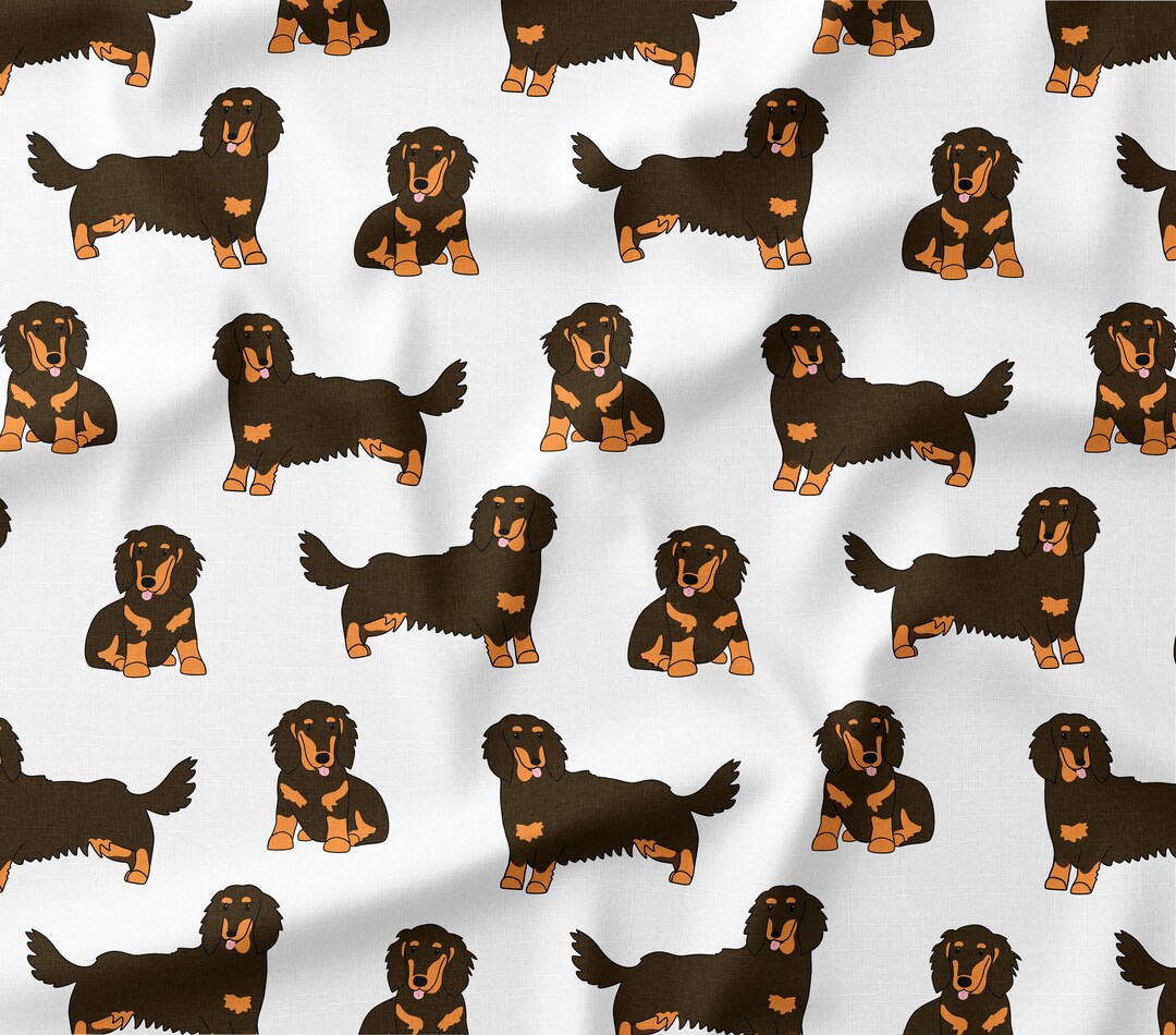 Long-haired Dachshund Fabric by the Yard or Fat Quarter Dog Fabric ...