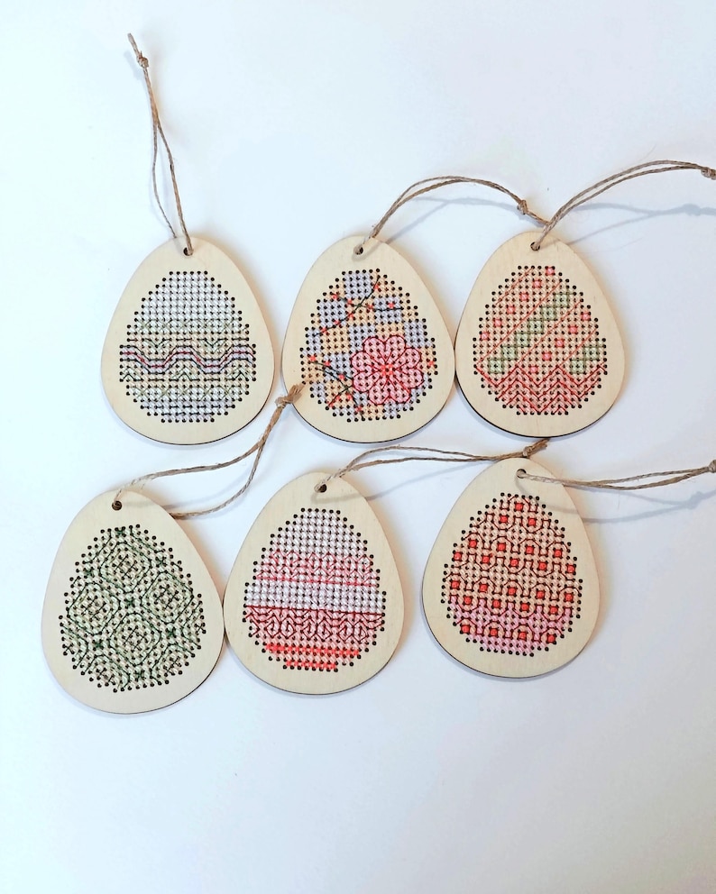 Cute Easter Eggs Cross Stitch PATTERN for Beginner - Set of 6 Easter Tree Ornaments Hand ...