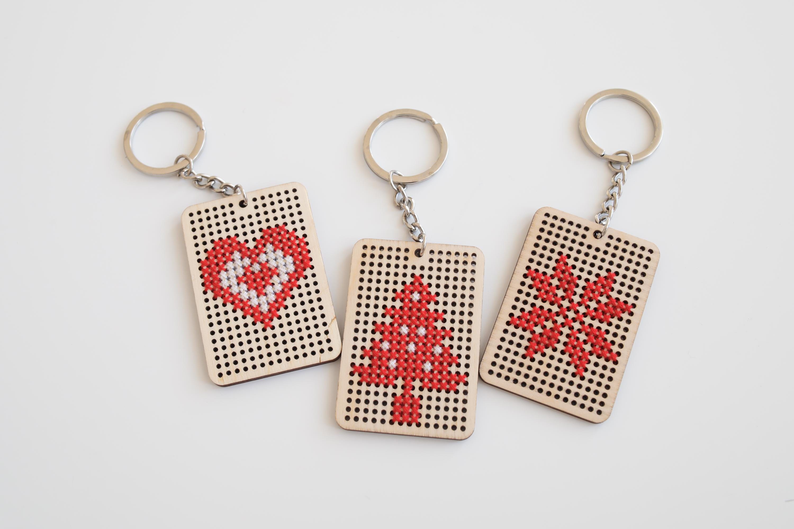 DIY Cross Stitch Keychain KIT - 3 Keychains Embroidered Kit for ...