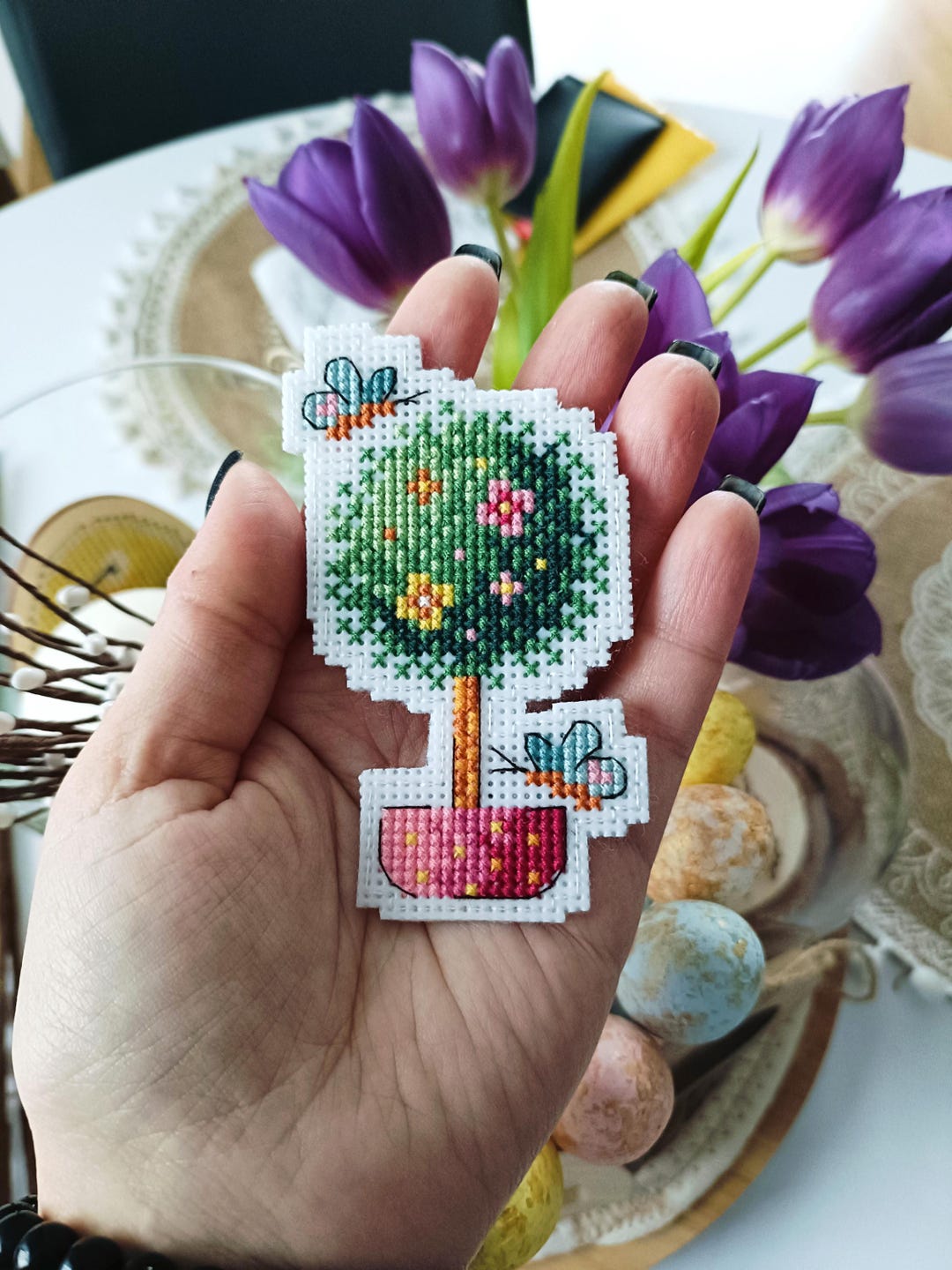 Cute Plant and Butterflies Cross Stitch PATTERN for Beginner - Tiny ...