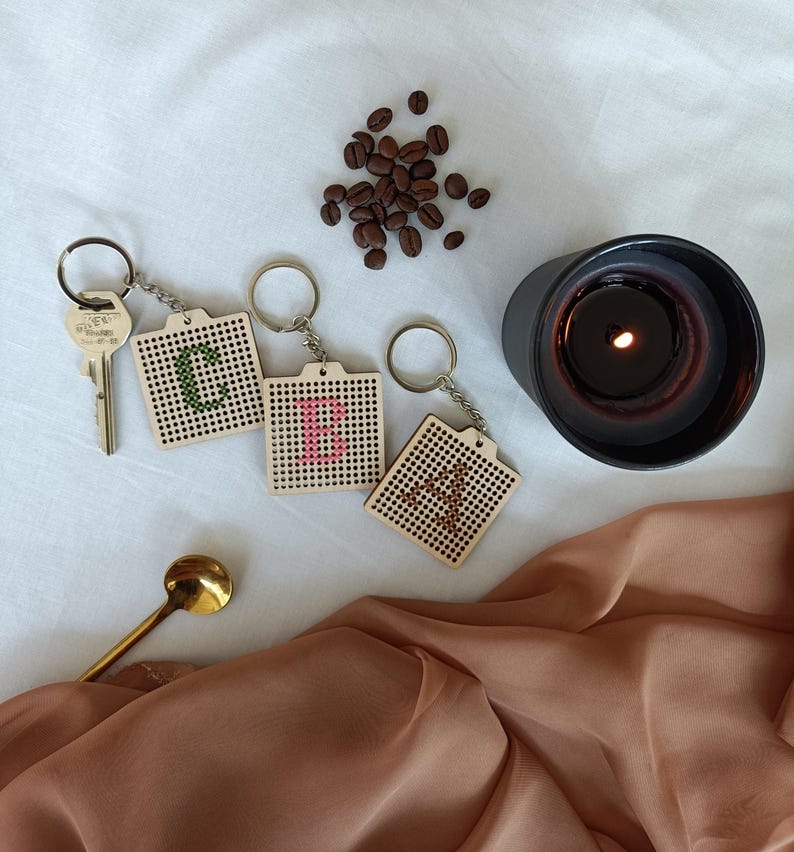 DIY Alphabet Cross Stitch Wood Keychain KIT - Easy Keychain Hand ...