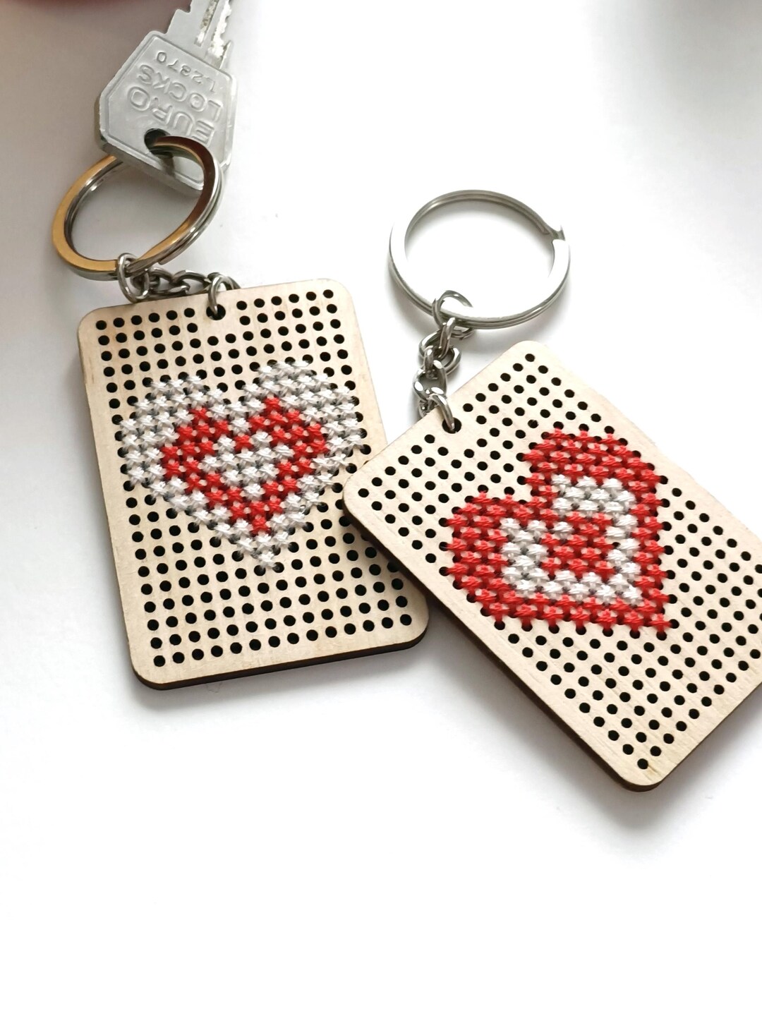 Valentine's Day Accessory Gift - Set of 2 Wooden Needlepoint Keychains ...
