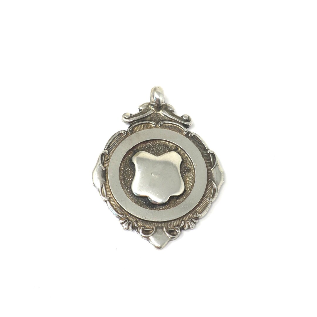 Vintage 1930s Chester Sterling Silver Cartouche Medal Shield Watch Fob ...