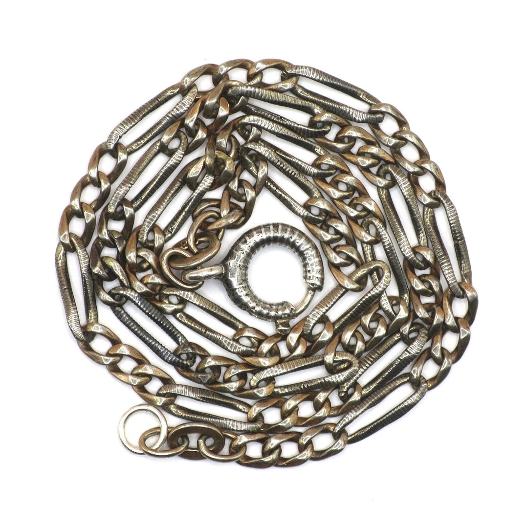 Victorian Niello Silver and Rose Gold Gilt Vermeil Chain Necklace, 15-3 ...