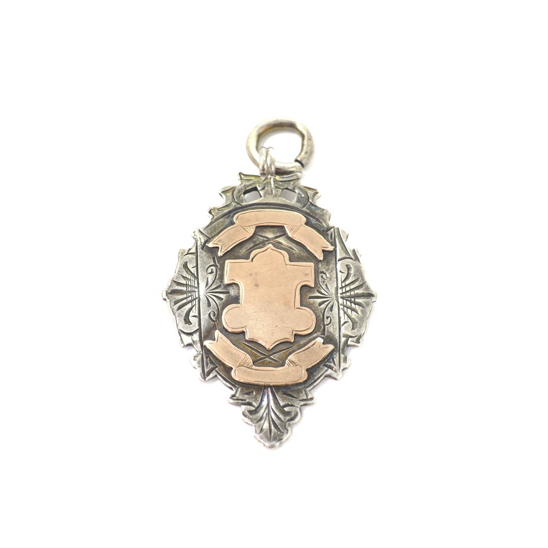 1900 Antique Sterling Silver & Rose Gold Vermeil Engraved Cartouche ...