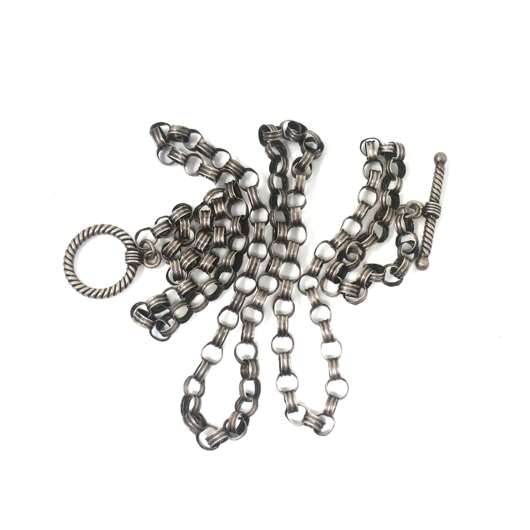 Antique Victorian European Silver Rolo Style Chain Necklace With ...
