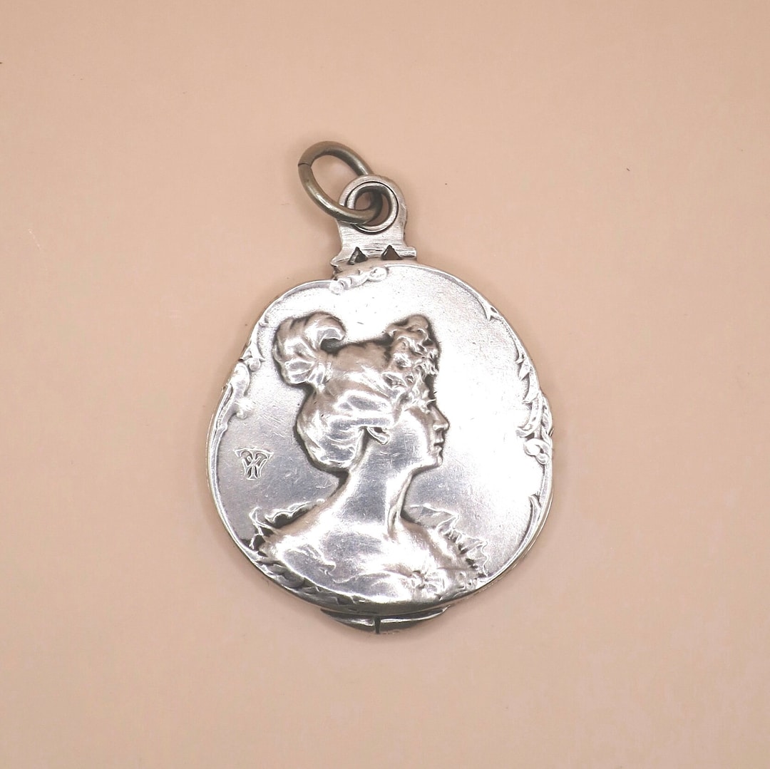 Antique French Art Nouveau Sliding Mirror Locket Pendant - Etsy