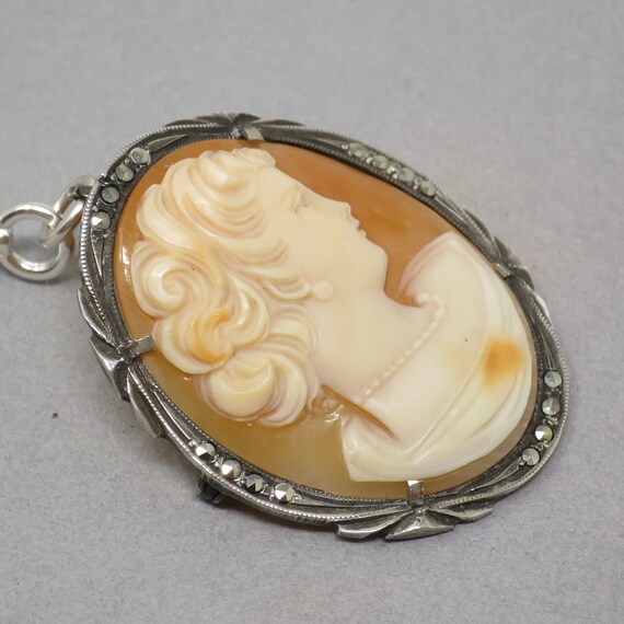 Rare Vintage 930 Sterling Silver Marcasite Carved She… - Gem
