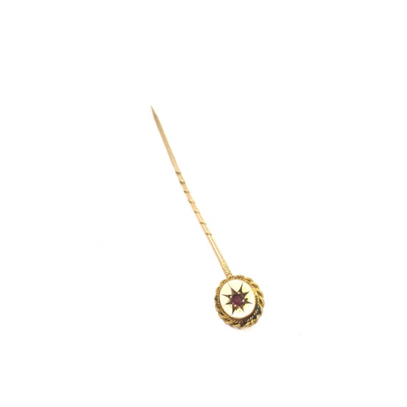 Boxed Victorian Topped 9ct Yellow Gold Stick Pin - Gem
