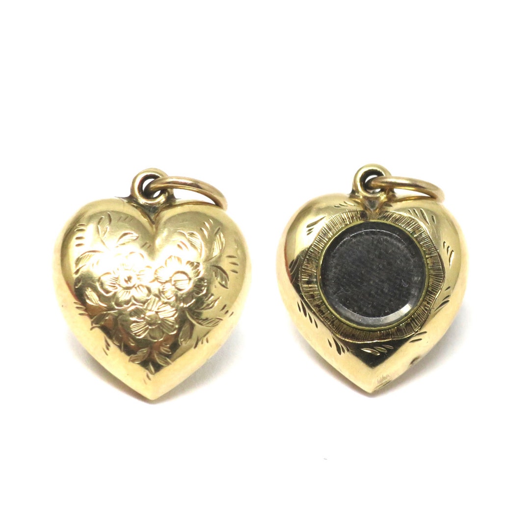 Antique Victorian 9ct Gold Plated Forget Me Not Heart Charm With Locket ...