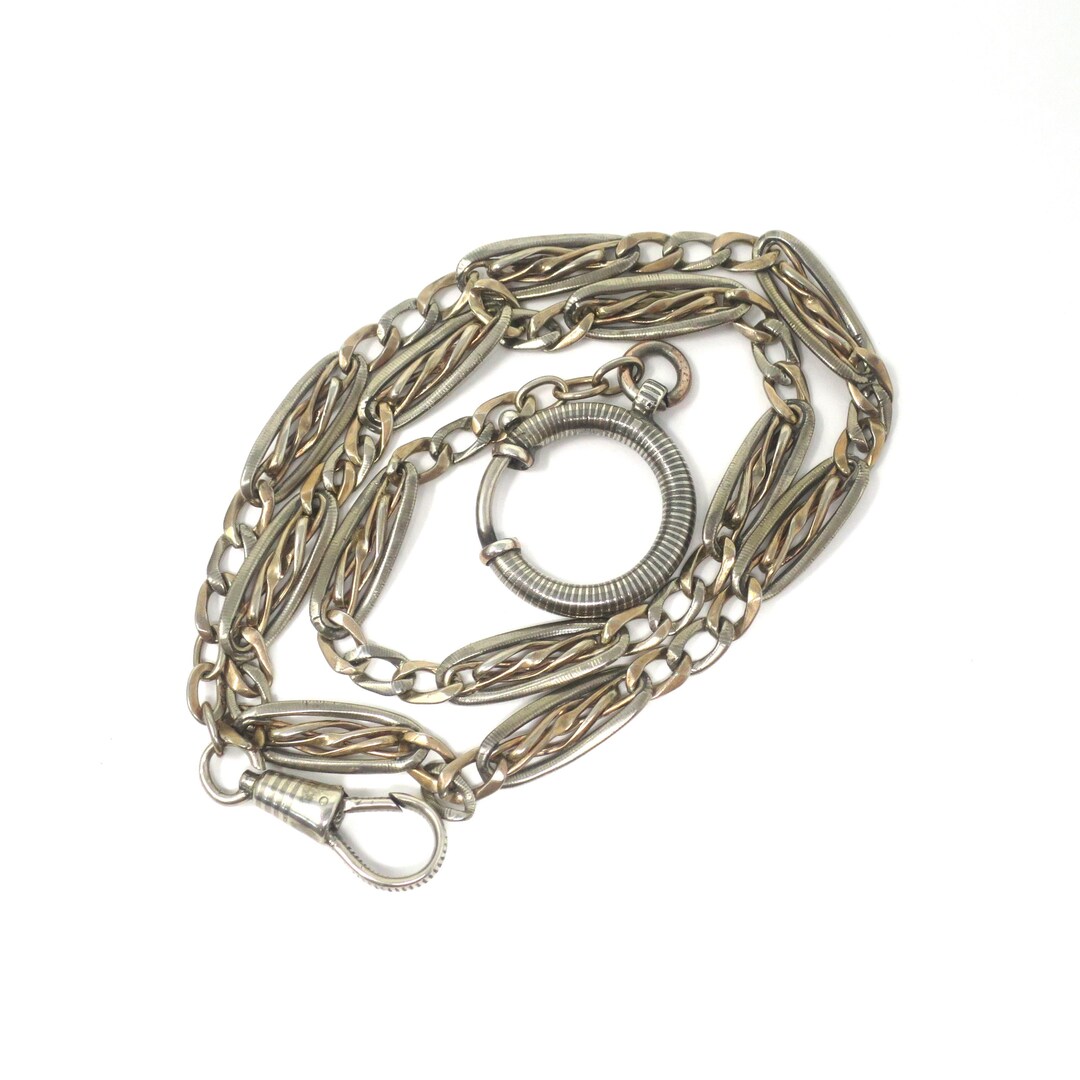 Antique Victorian Niello Silver & Rose Gold Vermeil Chain Necklace, 17 ...