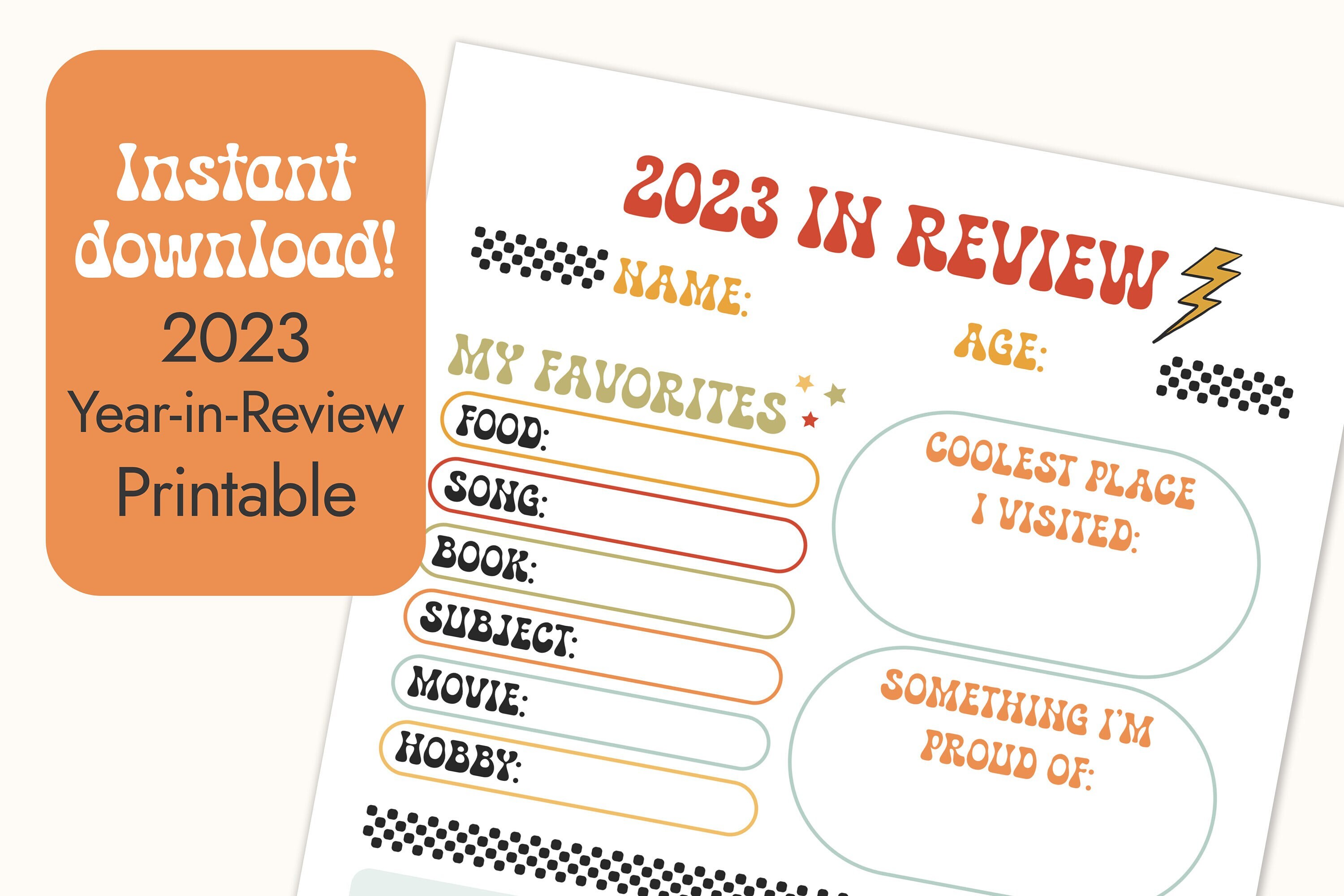 2023 Year in Review Printable for Kids Retro Era Style, Colorful ...