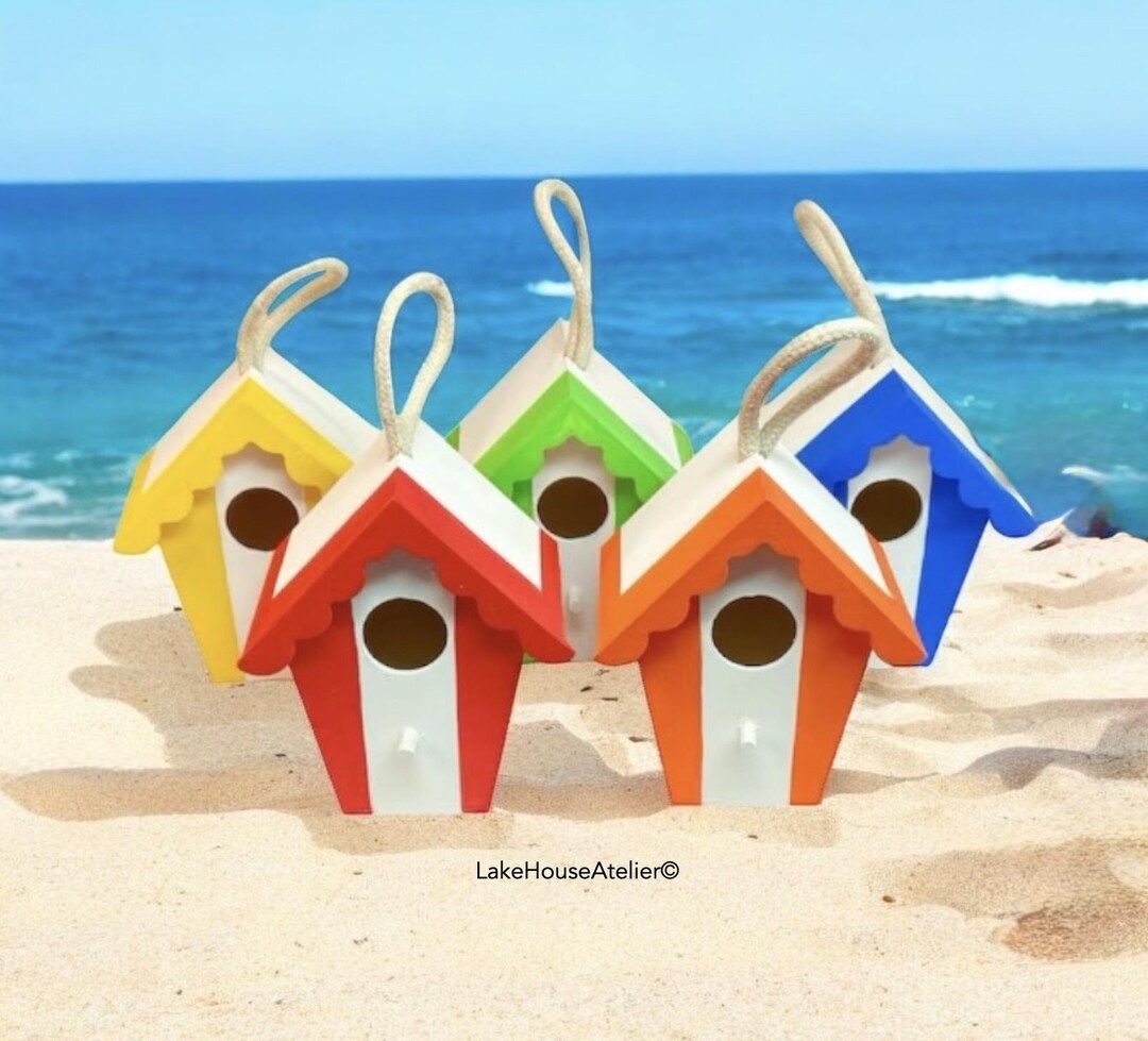 Mini Beach House Birdhouse. Hand Painted Striped Beach Tent Birdhouse ...