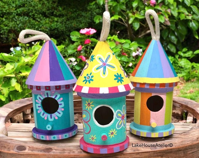 Mini Wooden Birdhouses, OOAK Hand Painted. Ornamental Birdhouses ...