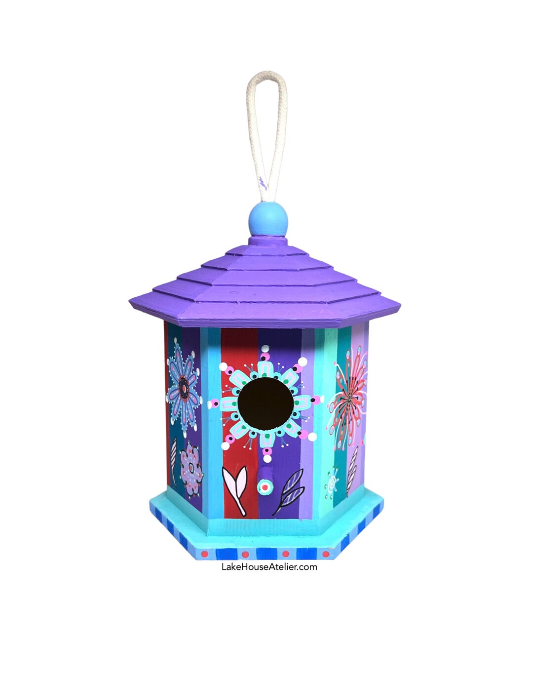 Hexagon Birdhouse OOAK Hand Painted. Garden Gift. - Etsy