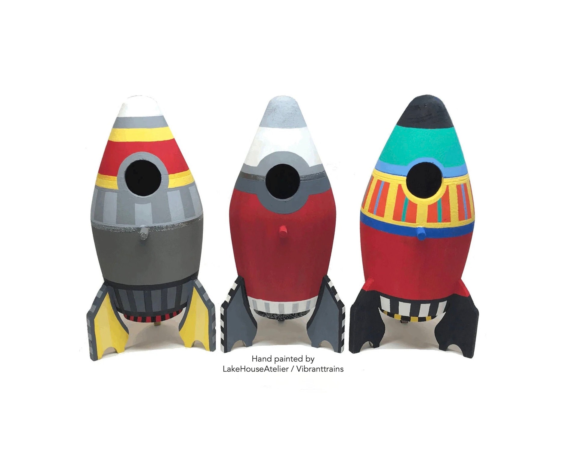Rocket Ship Birdhouses OOAK. Hand Painted Space Ship OOAK. - Etsy