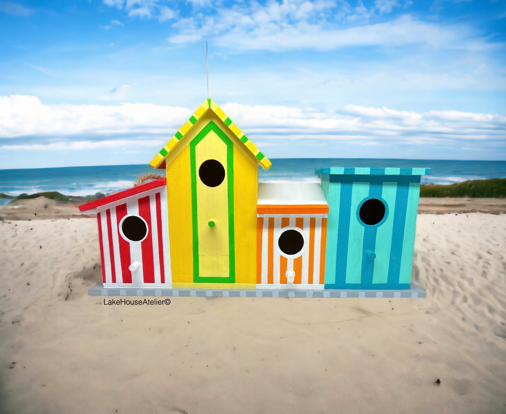 OOAK Four Section Birdhouse Hand Painted. Multi-family Birdhouse Beach ...