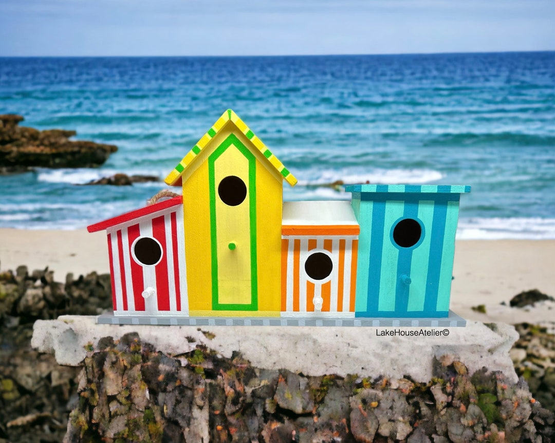 OOAK Four Section Birdhouse Hand Painted. Multi-family Birdhouse Beach ...