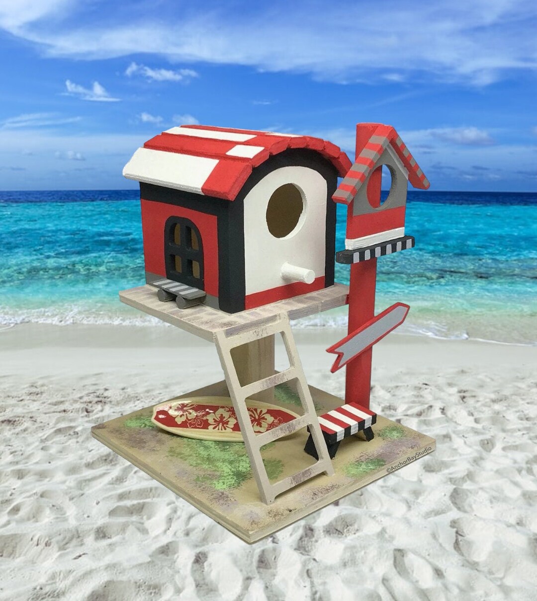 OOAK Beach Lifeguard Shack. Hand Painted Surfers Shack Birdhouse. Beach ...