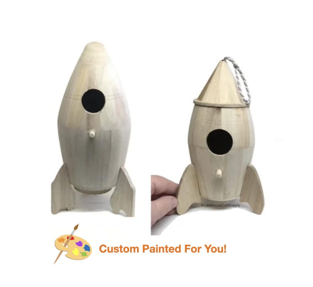 CUSTOM Painted Rocket Ship Birdhouse. Personalized Spaceship Model ...