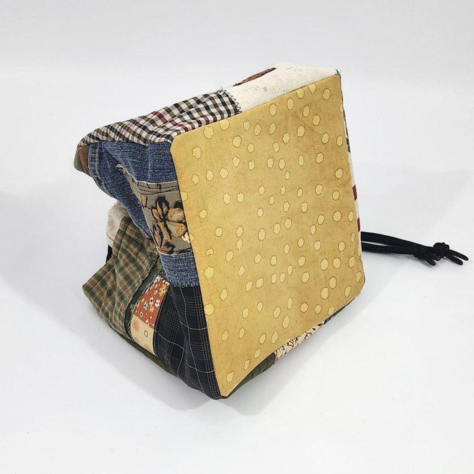 Upcycled Drawstring Bag Japanese Rice Bag Boxy Style Handbag Patchwork ...