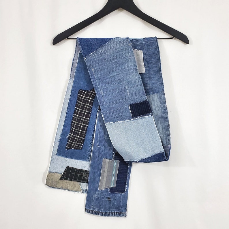 Upcycled Denim Scarf Patch Style Fashion Scarf One of A Kind Gift ...