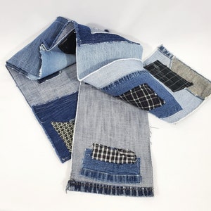 Upcycled Denim Scarf Patch Style Fashion Scarf One of A Kind Gift ...
