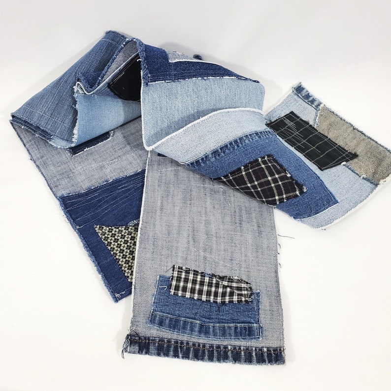 Upcycled Denim Scarf Patch Style Fashion Scarf One of A Kind Gift ...