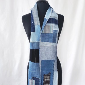 Upcycled Denim Scarf Patch Style Fashion Scarf One of A Kind Gift ...