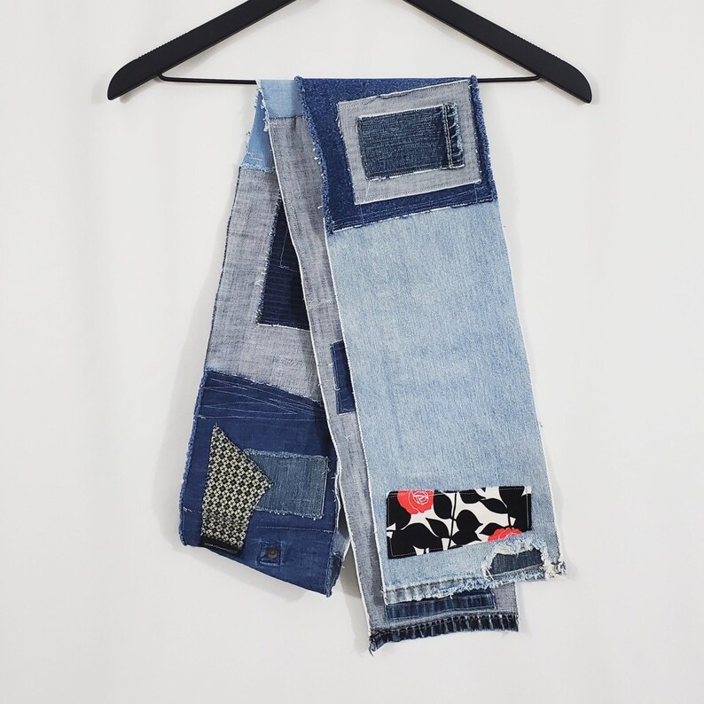 Upcycled Denim Scarf Patch Style Fashion Scarf One of A Kind Gift ...