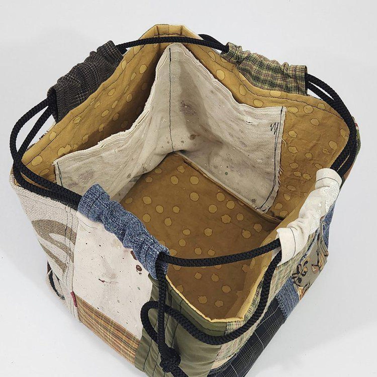 Upcycled Drawstring Bag Japanese Rice Bag Boxy Style Handbag Patchwork ...