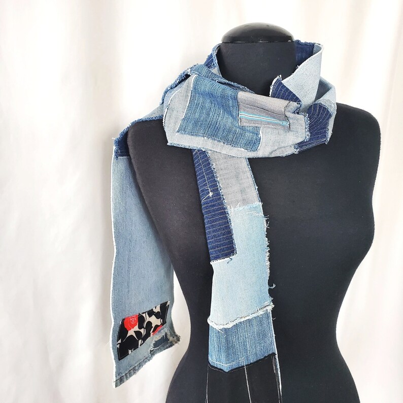 Upcycled Denim Scarf Patch Style Fashion Scarf One of A Kind Gift ...