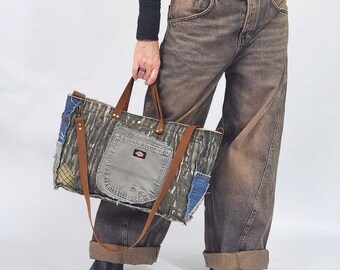Distressed Stonewash Oversize Tote Bag Denim Weekend Big Bag Upcycled ...
