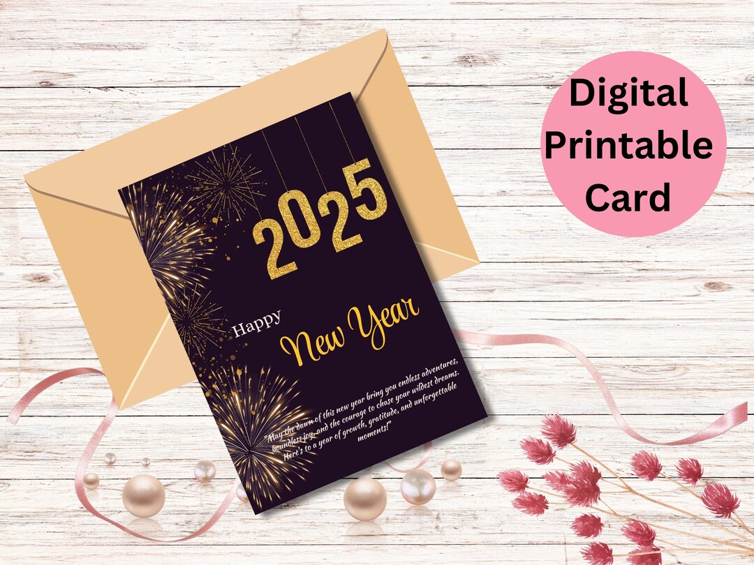 New Year Printable Greeting Card Instant Download for 2025 Festive ...