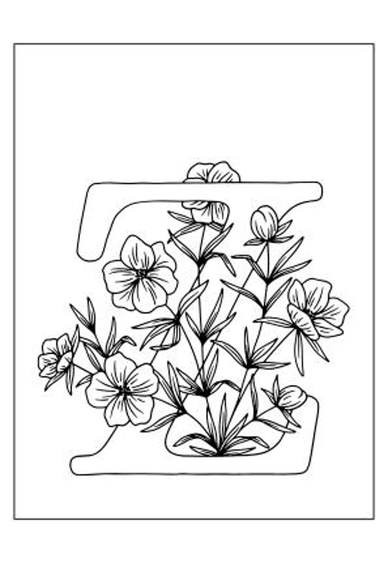 A-Z Alphabet Flower Coloring Pages DIGITAL DOWNLOAD ABC Flower Design ...